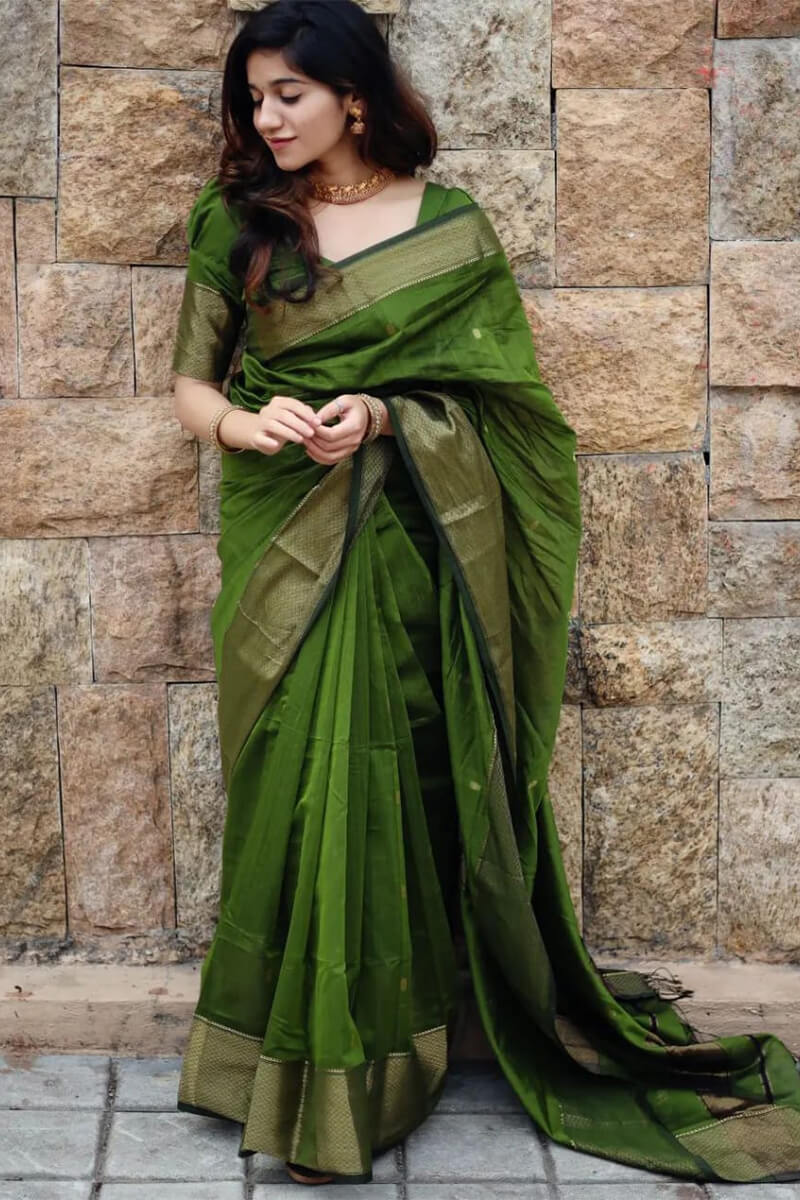 Gossamer Green Cotton Silk Saree With Cynosure Blouse Piece – SilkFolks
