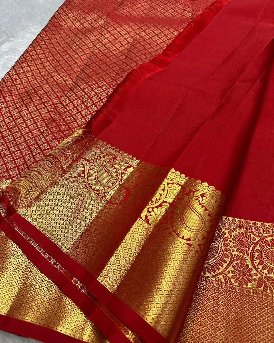 Felicitous Red Soft Banarasi Silk Saree With Incomparable Blouse Piece ...