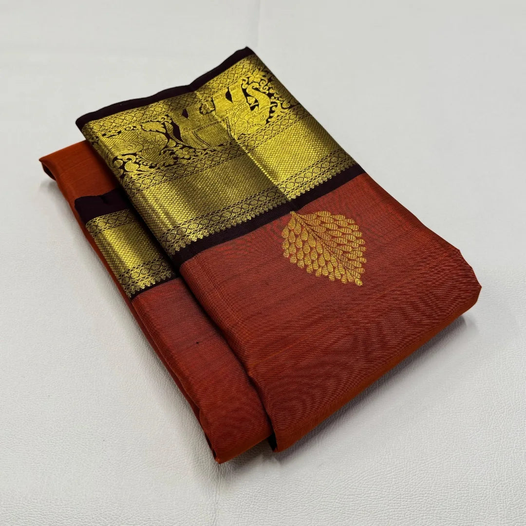 Seraphic Orange Pure Zari Weaving Banarasi Silk Saree With Comely Blou ...