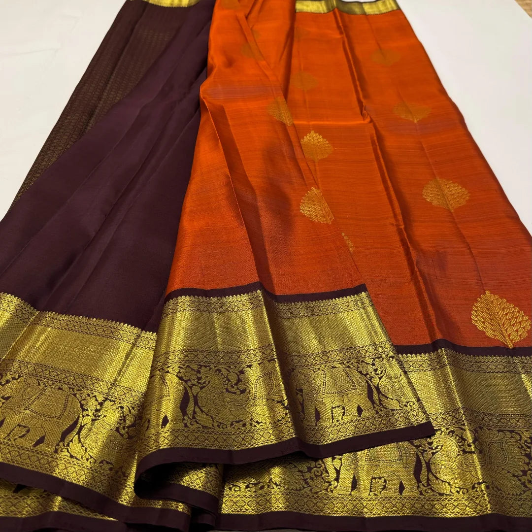 Seraphic Orange Pure Zari Weaving Banarasi Silk Saree With Comely Blou ...