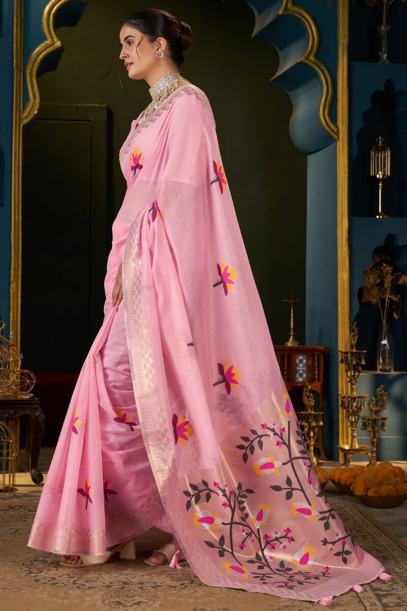 Demanding Pink Cotton Silk Saree With Dulcet Blouse Piece – SilkFolks