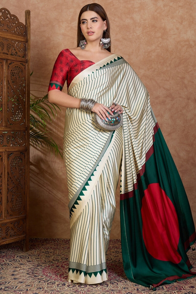 Angelic Off White Ajrakh Printed Semi Modal Silk Saree With Breathtaki ...