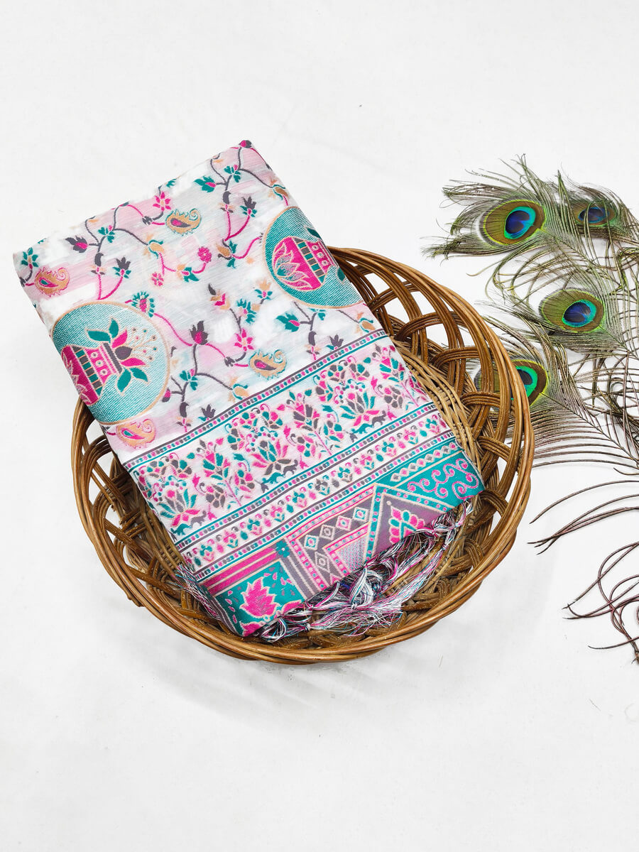 Seraphic Off White Pashmina Saree With Ratatouille Blouse Piece – SilkFolks