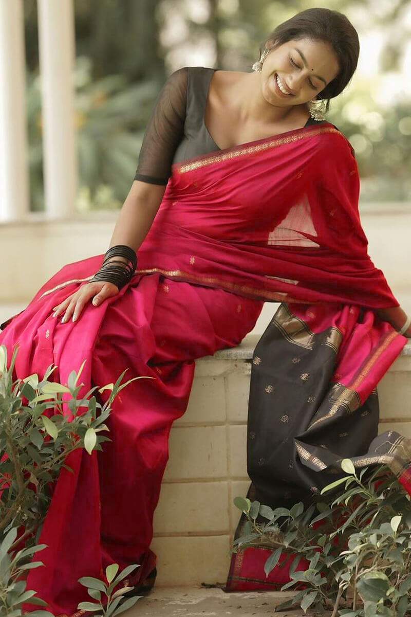 Unequalled Dark Pink Cotton Silk Saree With Snappy Blouse Piece – SilkFolks