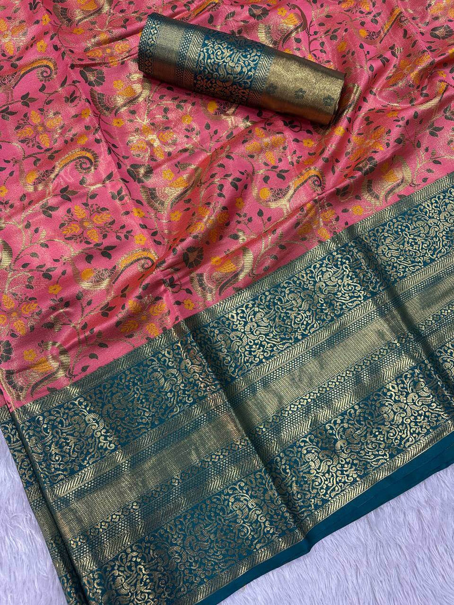 Lassitude Pink Kanjivaram Silk Saree With Quixotic Blouse Piece – SilkFolks