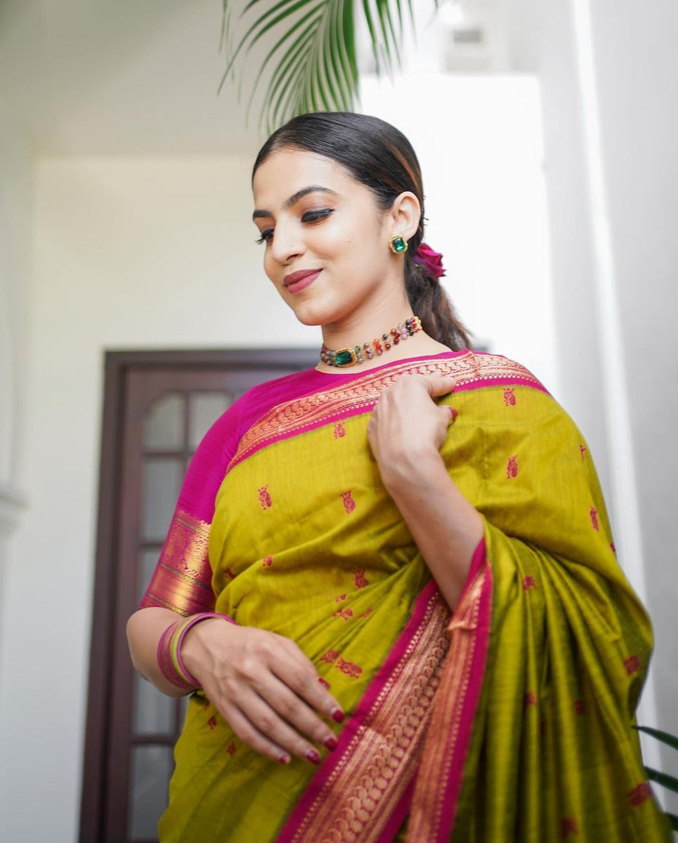 Marvellous Mustard Soft Banarasi Silk Saree With Precious Blouse Piece ...