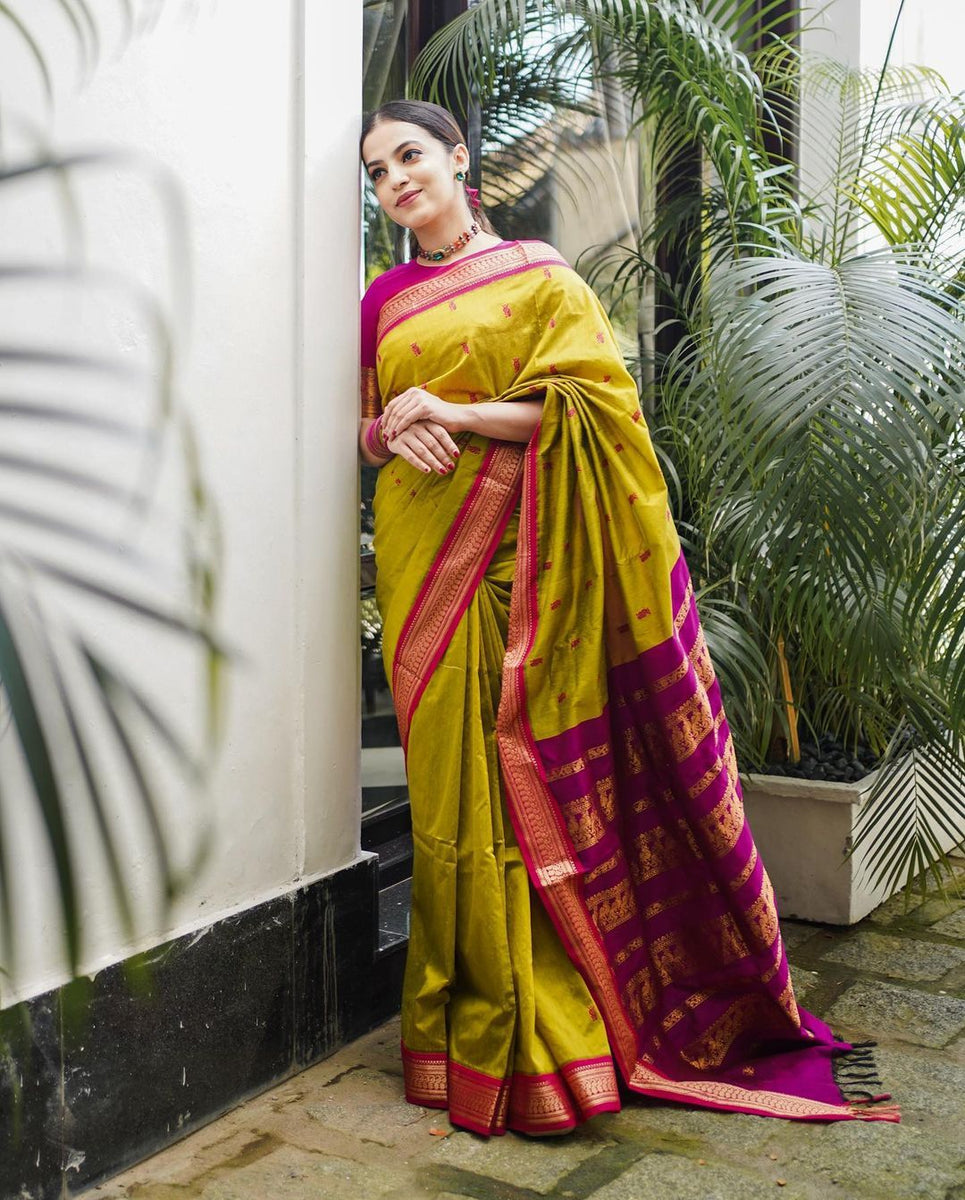 Marvellous Mustard Soft Banarasi Silk Saree With Precious Blouse Piece ...
