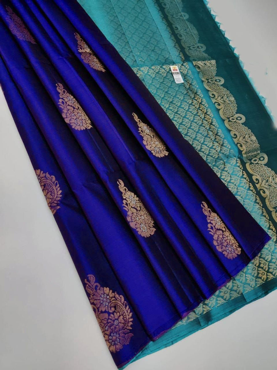 Radiant Royal Blue Soft Silk Saree With Opulent Blouse Piece – SilkFolks