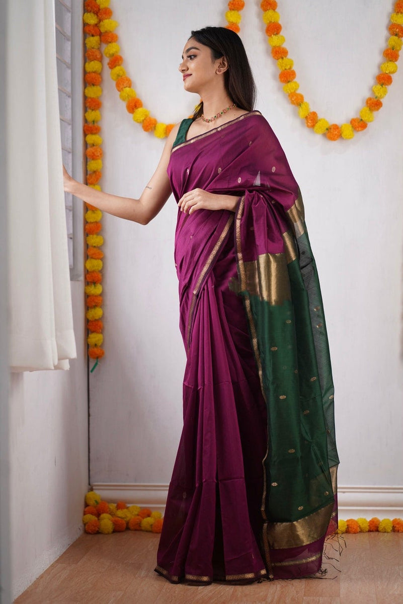 Innovative Dark Pink Cotton Silk Saree With Lovely Blouse Piece – SilkFolks